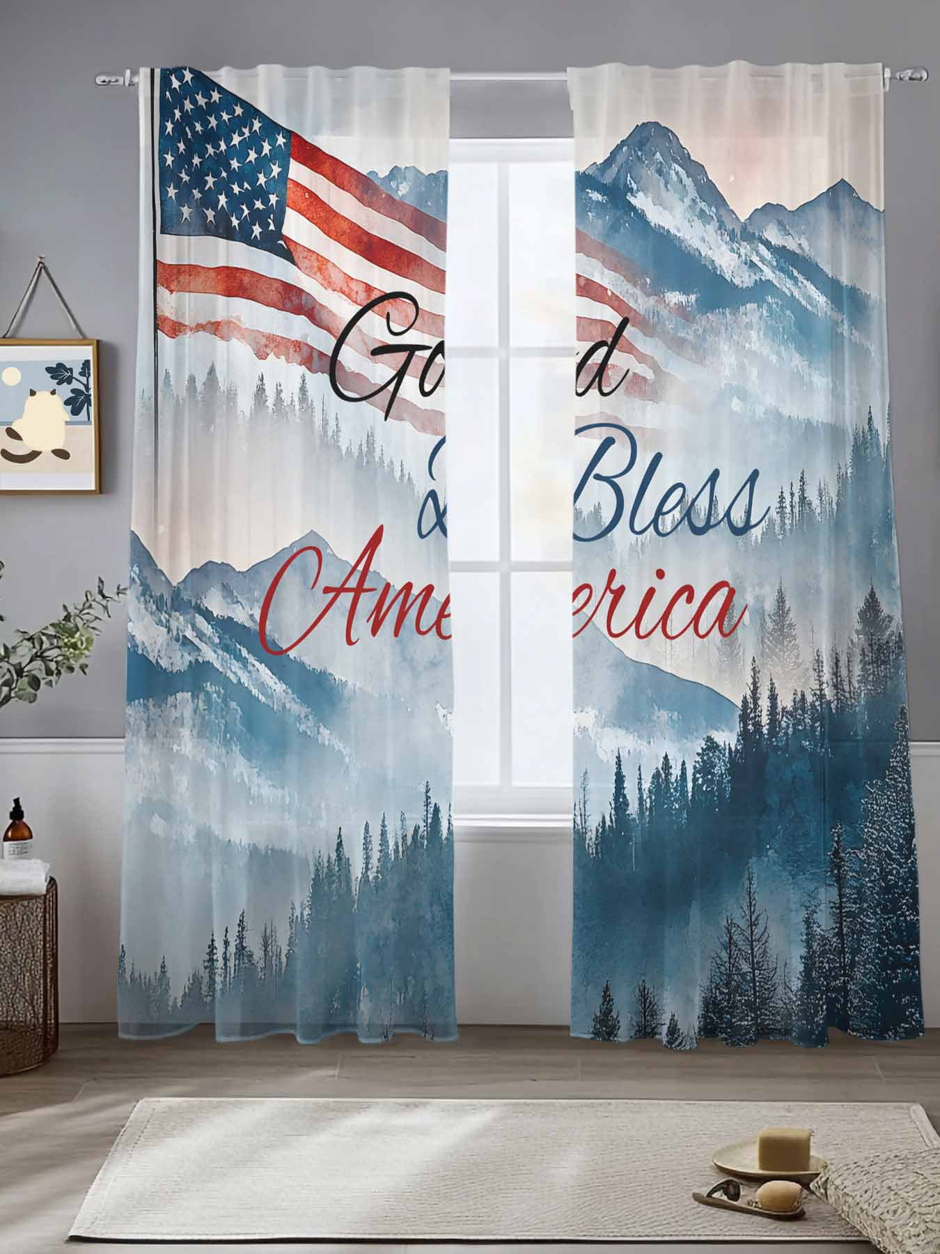 American Flag Sheer Curtains for Living Room Bedroom 4th of July ...