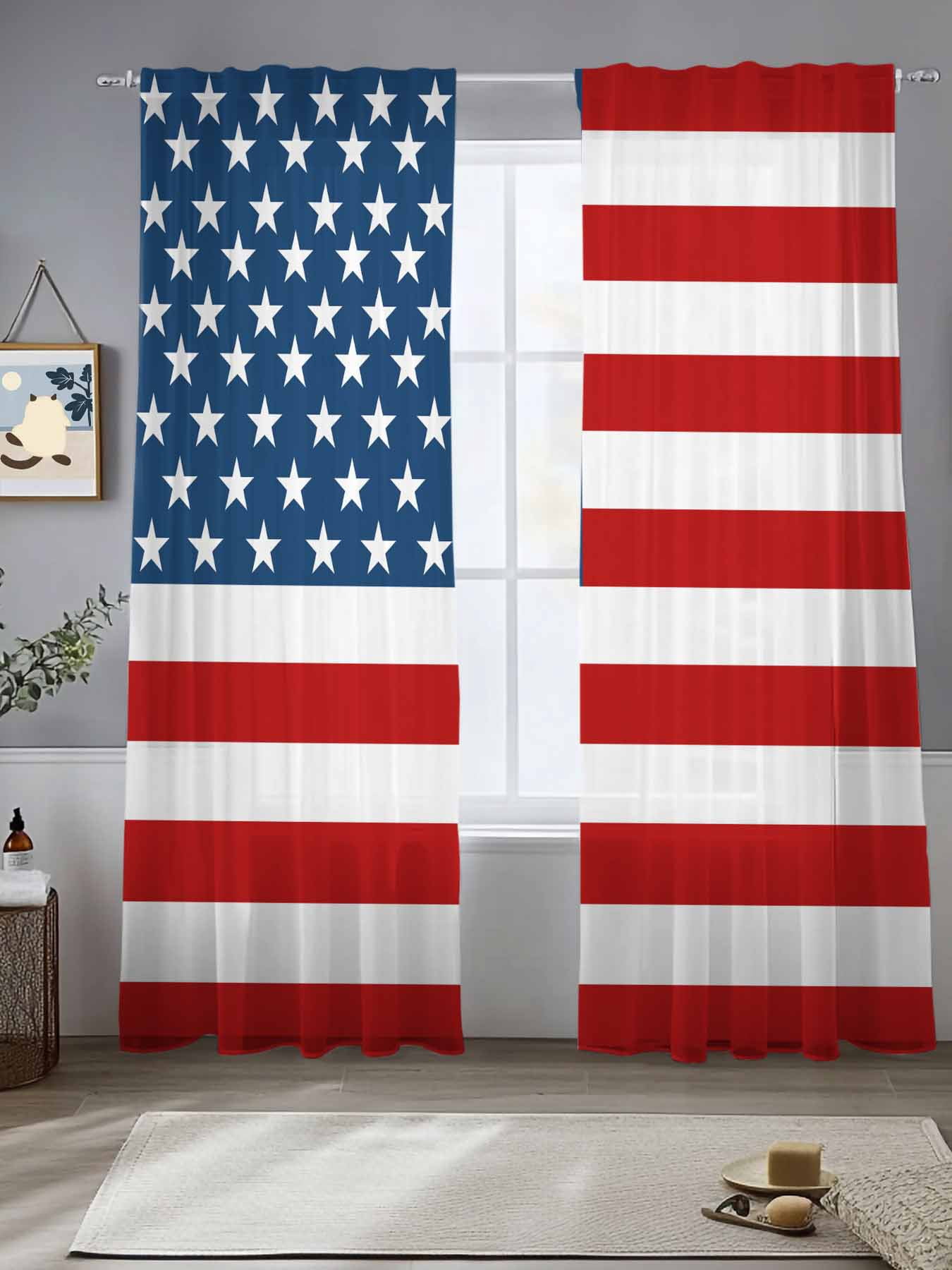 American Flag Sheer Curtains for Living Room Bedroom Blue Red USA Flag ...