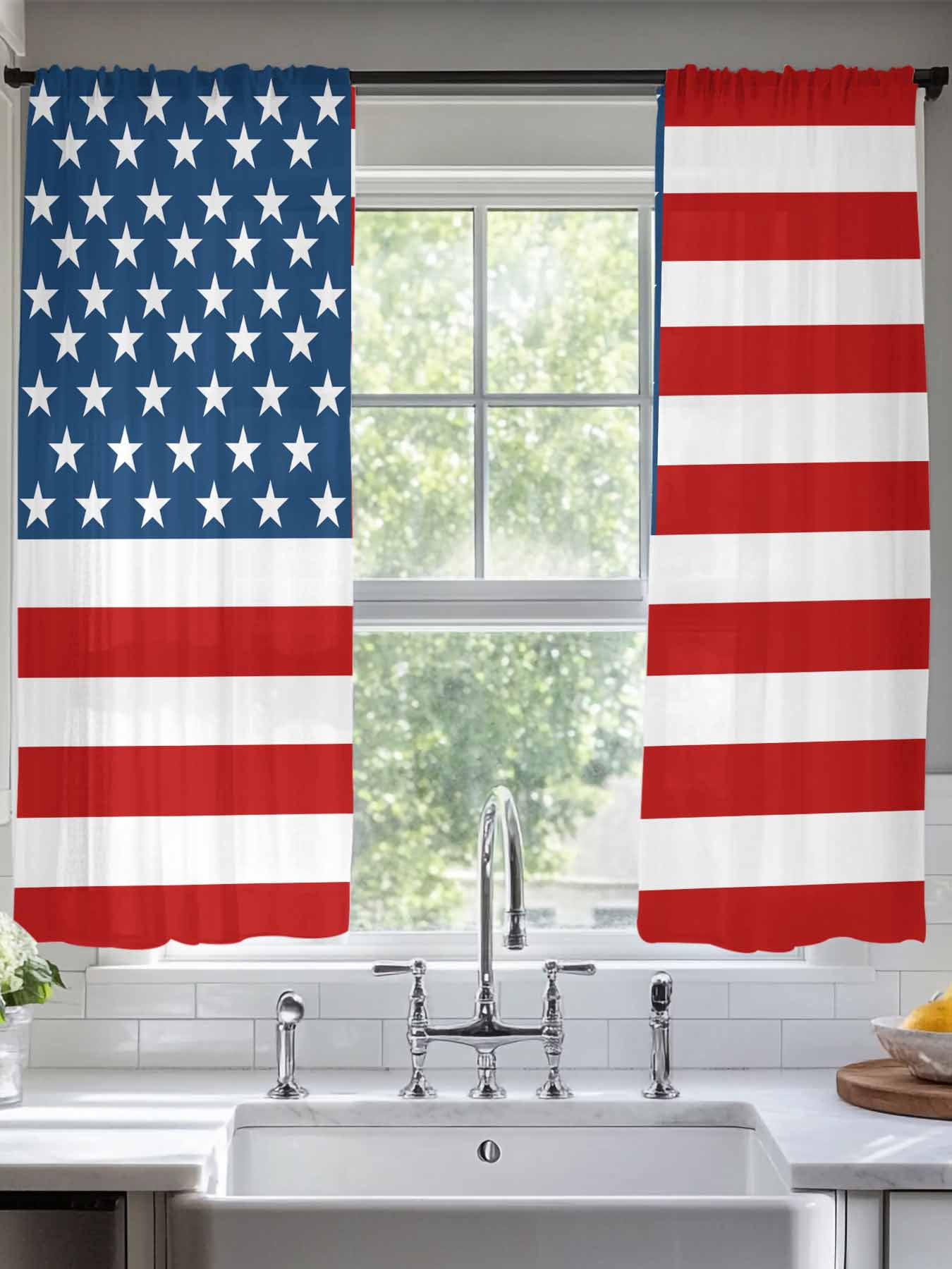 American Flag Sheer Curtains for Living Room Bedroom Blue Red USA Flag ...