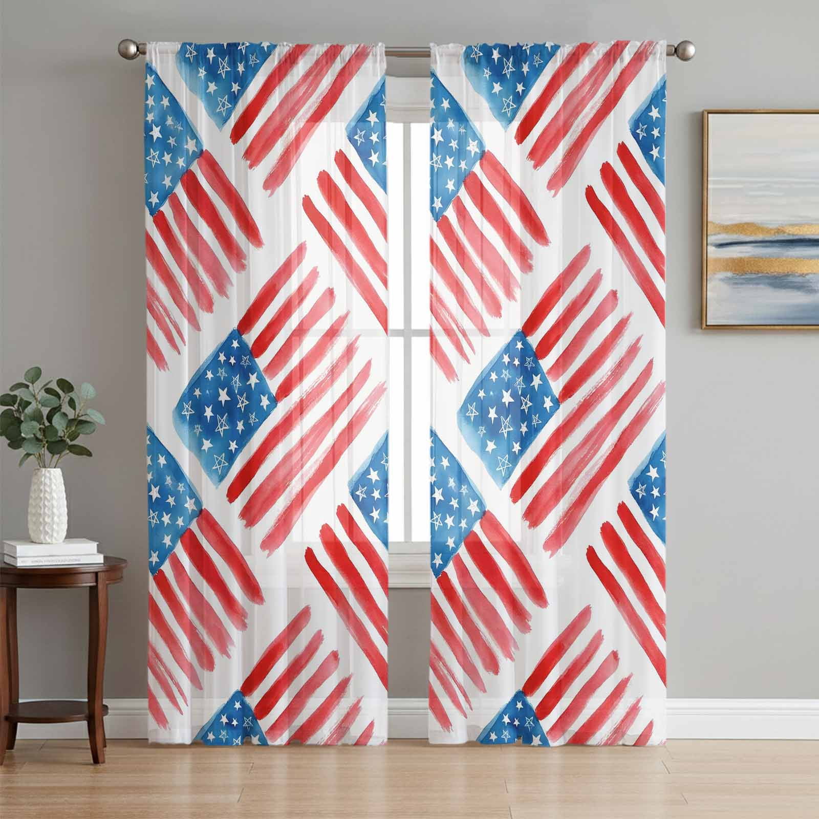 American Flag Sheer Curtains for Living Room Bedroom Independence Day ...