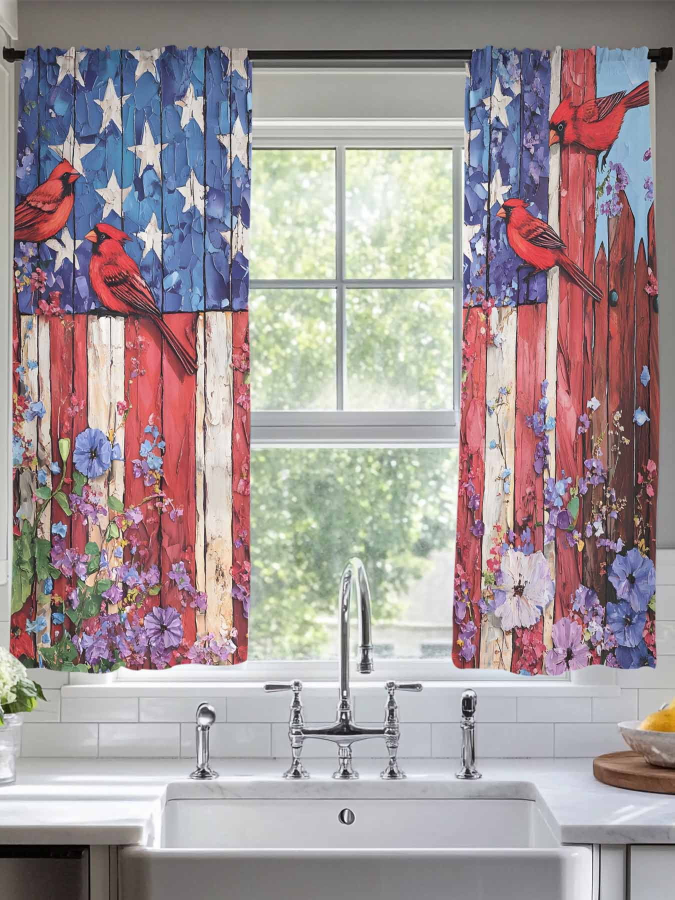 American Flag Sheer Curtains for Living Room Bedroom Red Blue Star ...