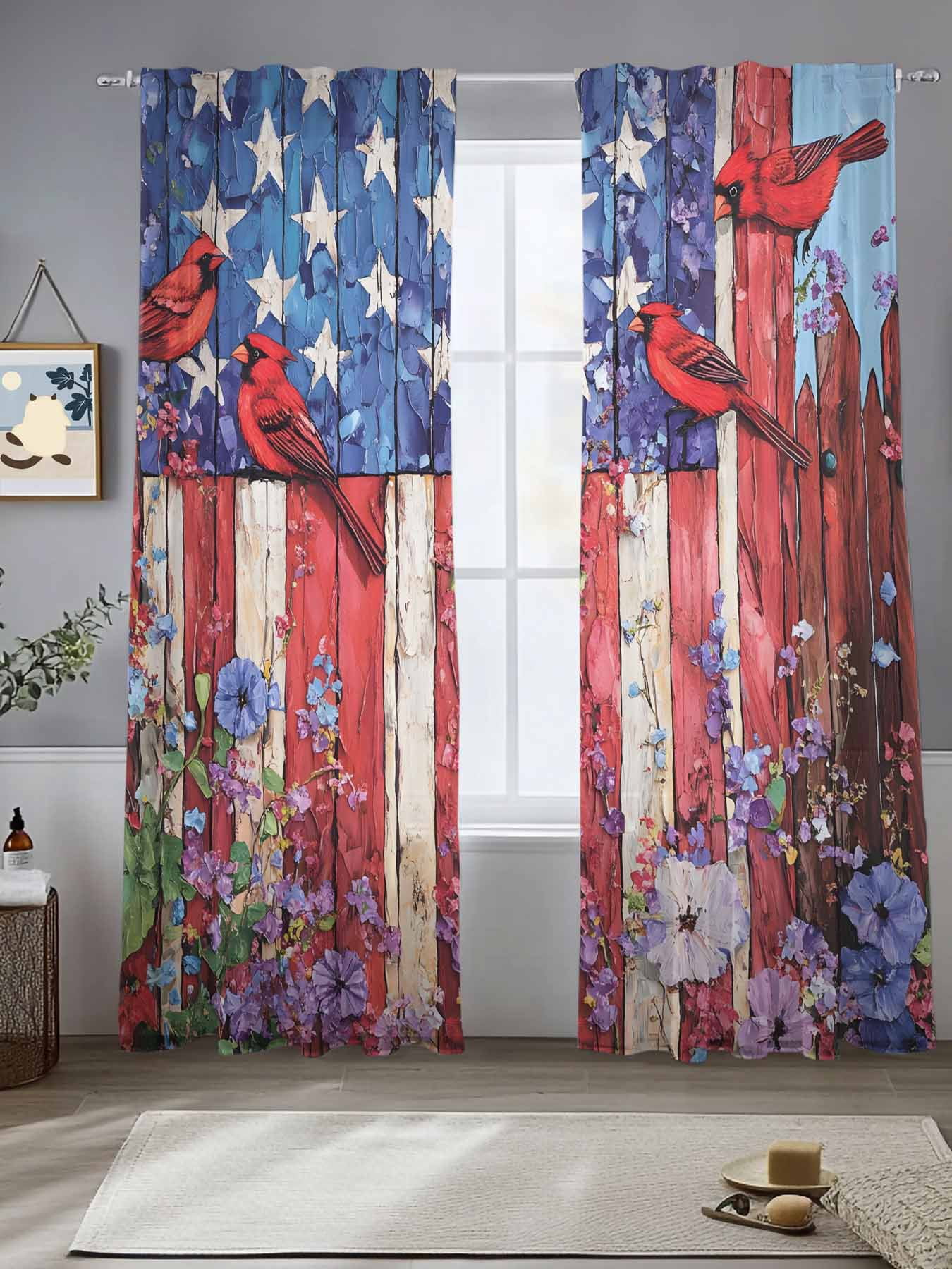 American Flag Sheer Curtains for Living Room Bedroom Red Blue Star ...