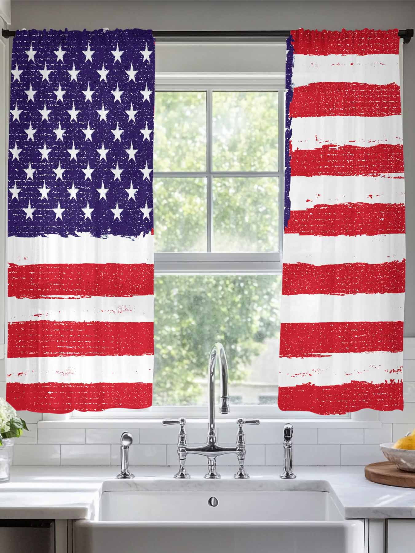 American Flag Sheer Curtains for Living Room Bedroom Retro Rustic Stars ...
