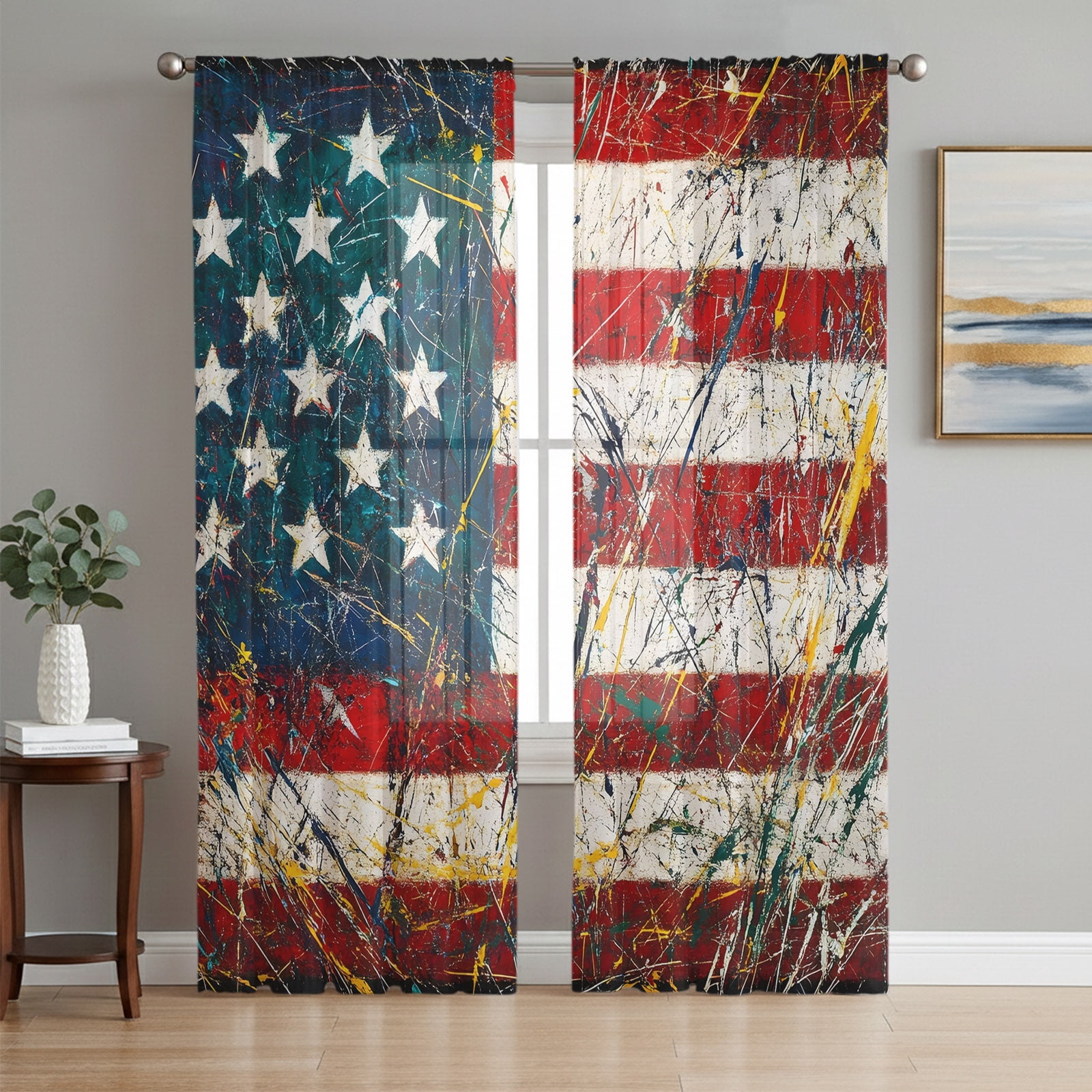 American Flag Sheer Curtains for Living Room Bedroom, Splash Graffiti ...