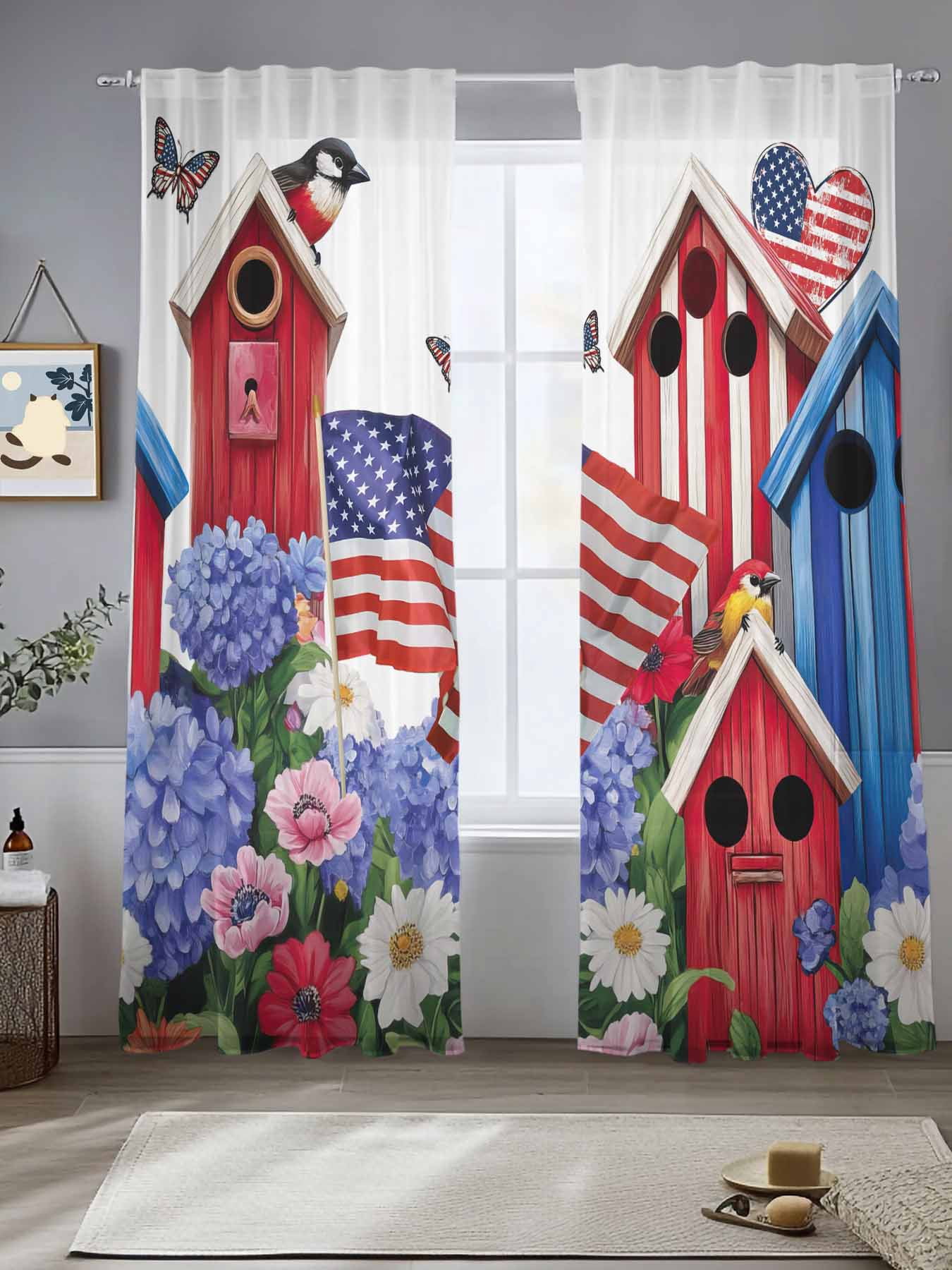 American Flag Sheer Curtains for Living Room Bedroom Spring Garden ...
