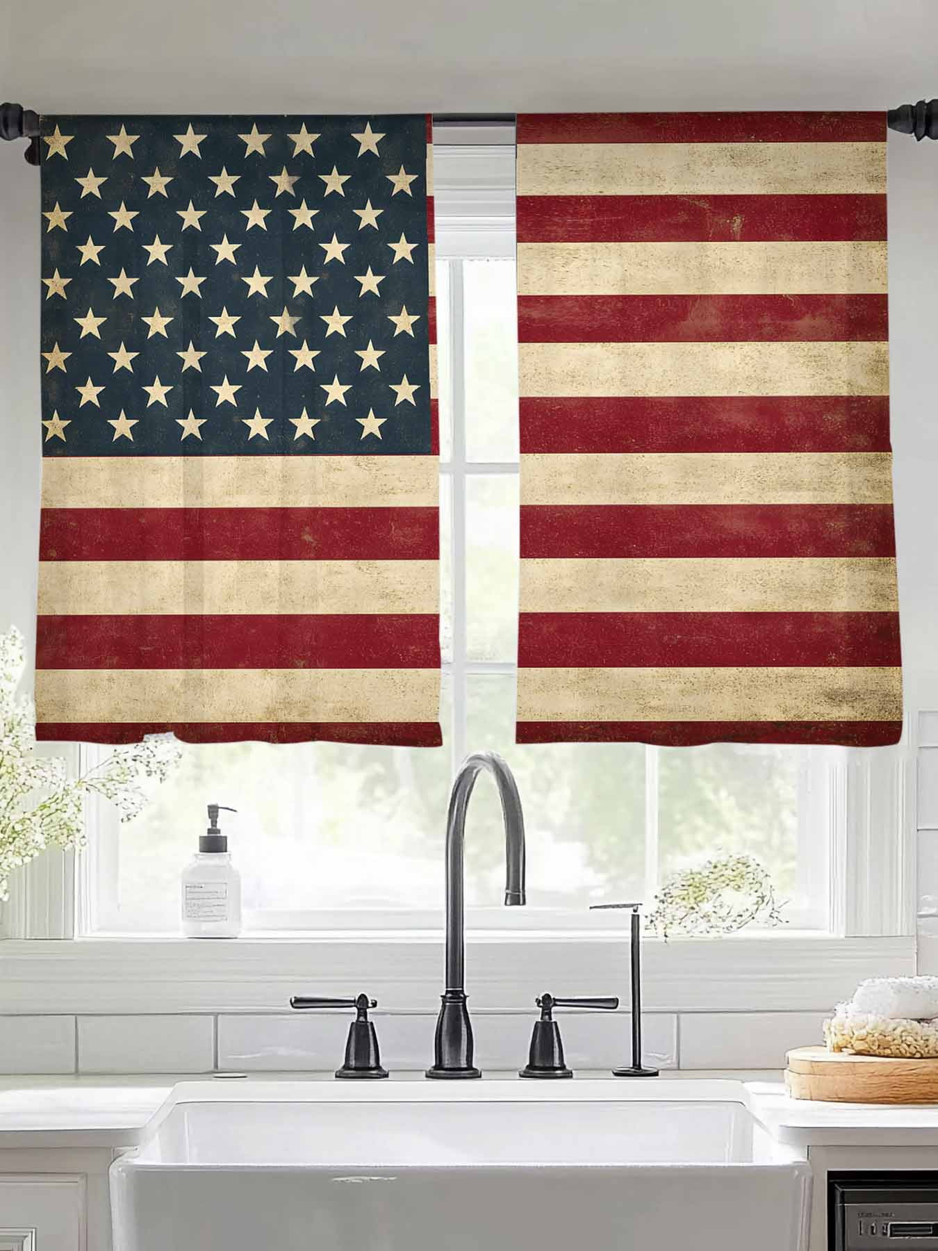 American Flag Sheer Curtains for Living Room Bedroom Vintage Red ...
