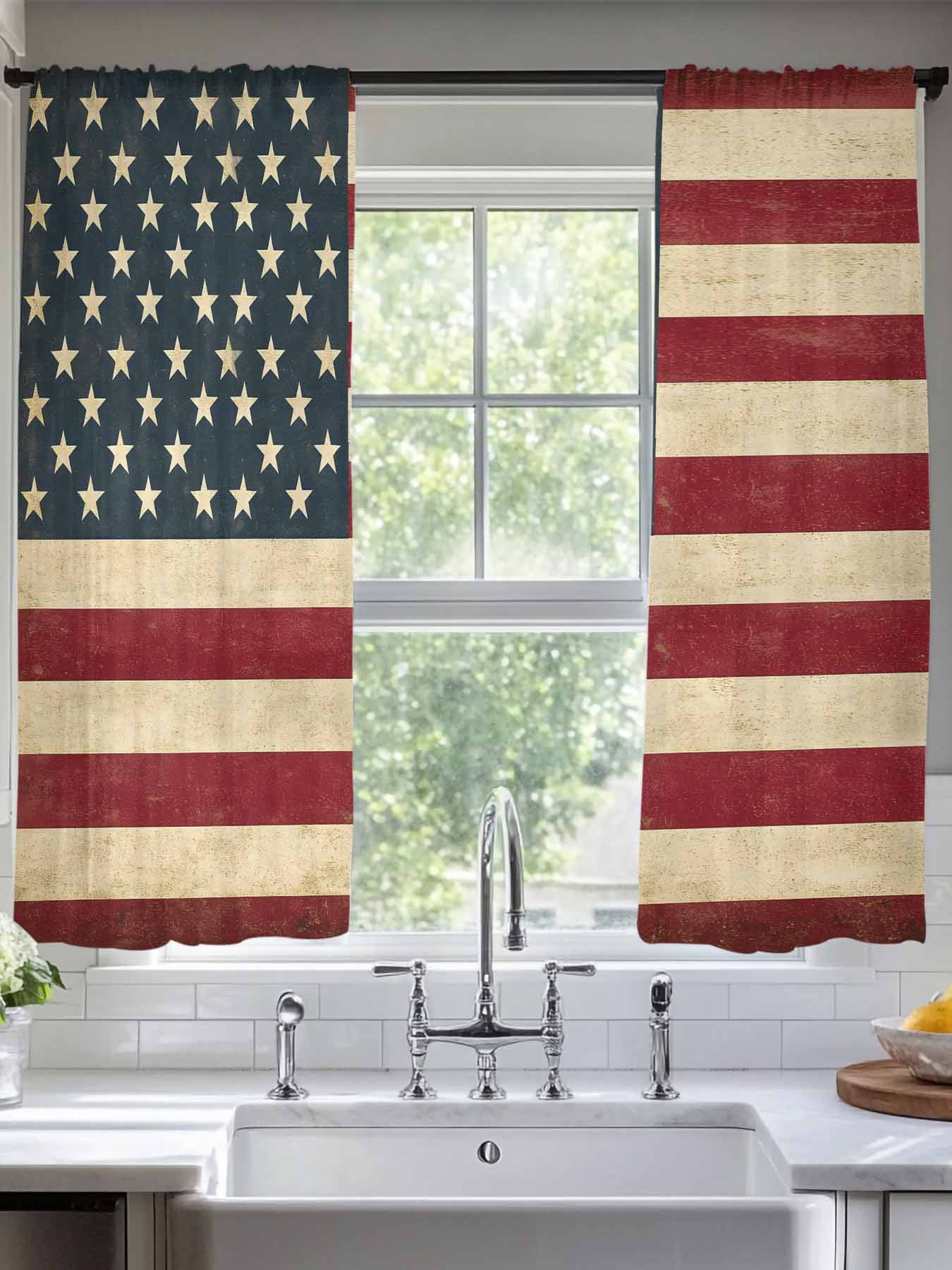 American Flag Sheer Curtains for Living Room Bedroom Vintage Red ...