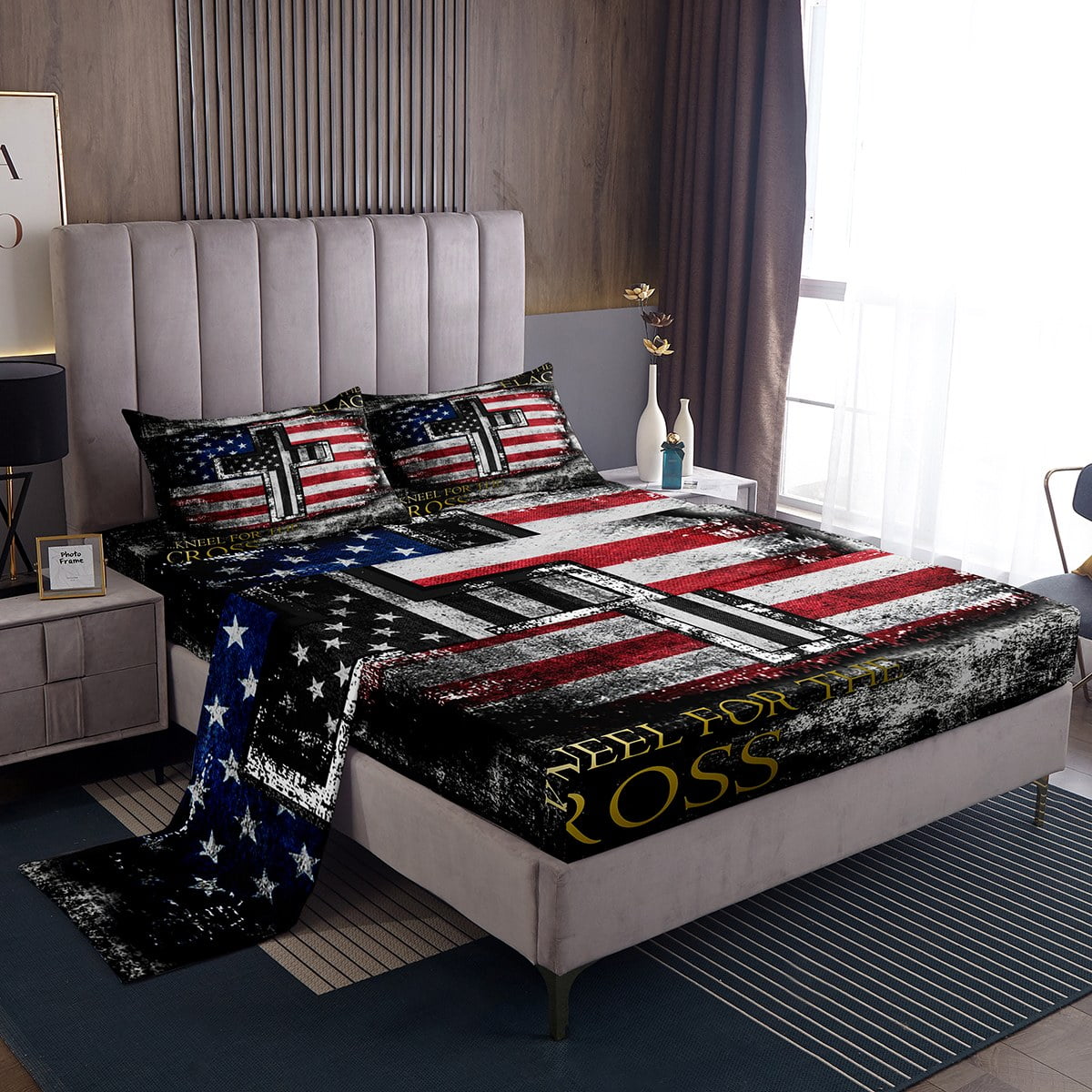 American Flag Sheet Set for Teen Boys Camo Black White USA Flag Bed ...