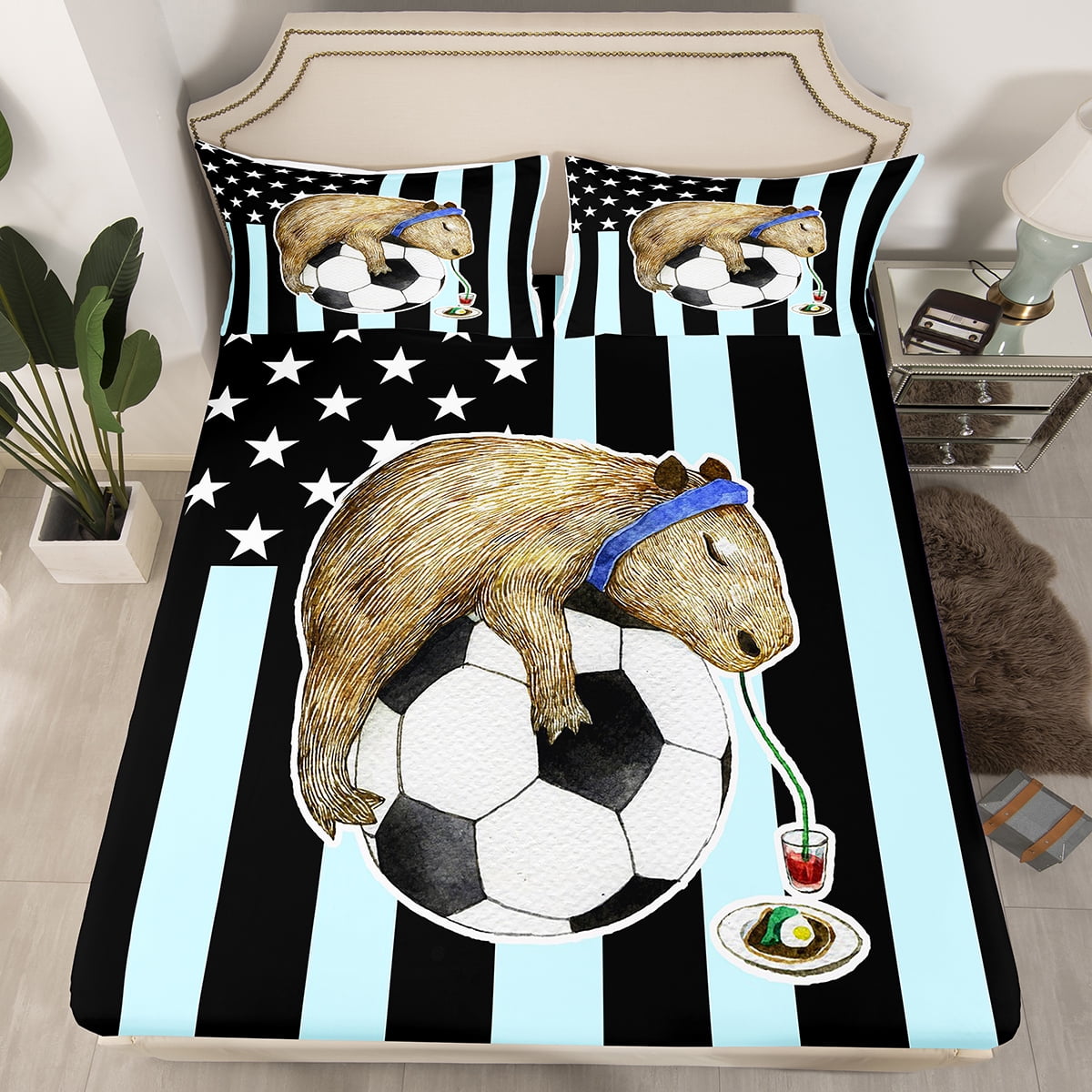 American Flag Sheets Capybara Sticker Bed Sheets Cartoon Capybara ...