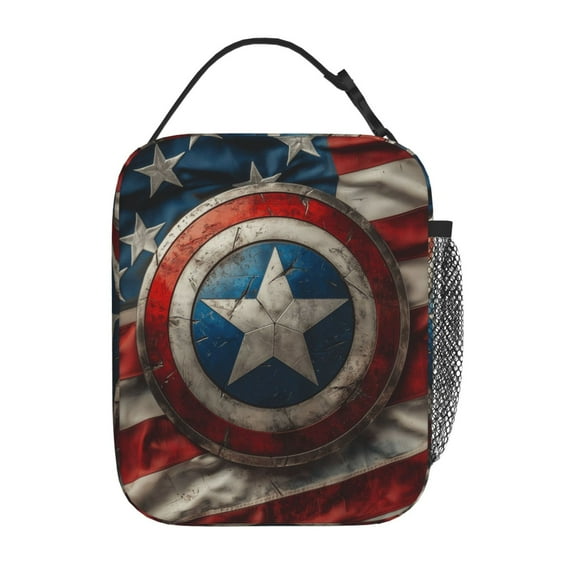 American Flag Shield Lunch Bag Tote Bag Portable Insulated Lunch Box ...