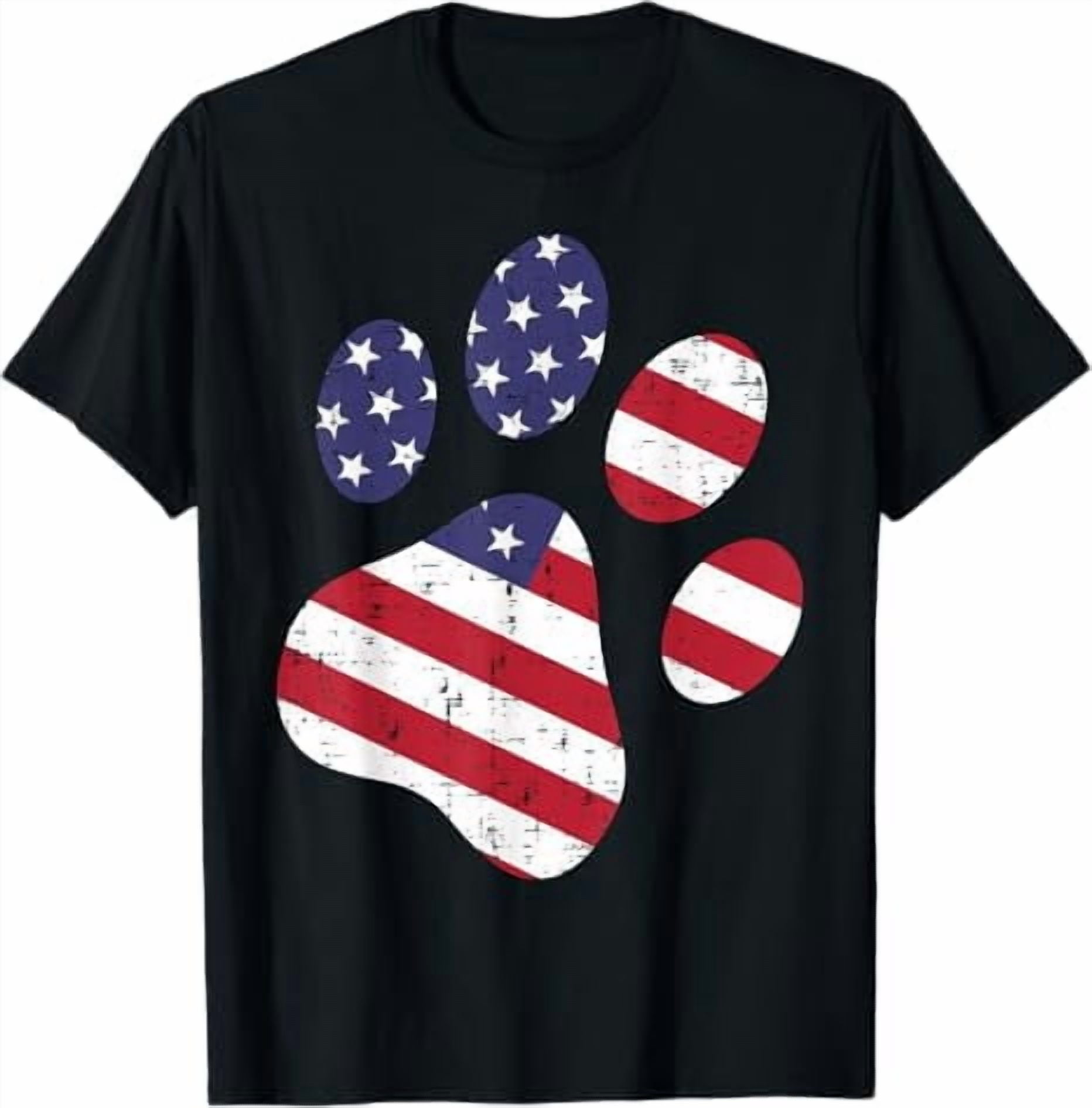 American Flag Shirt Dog Paw Print Graphic Dog Mom Gift Unisex Cotton T ...