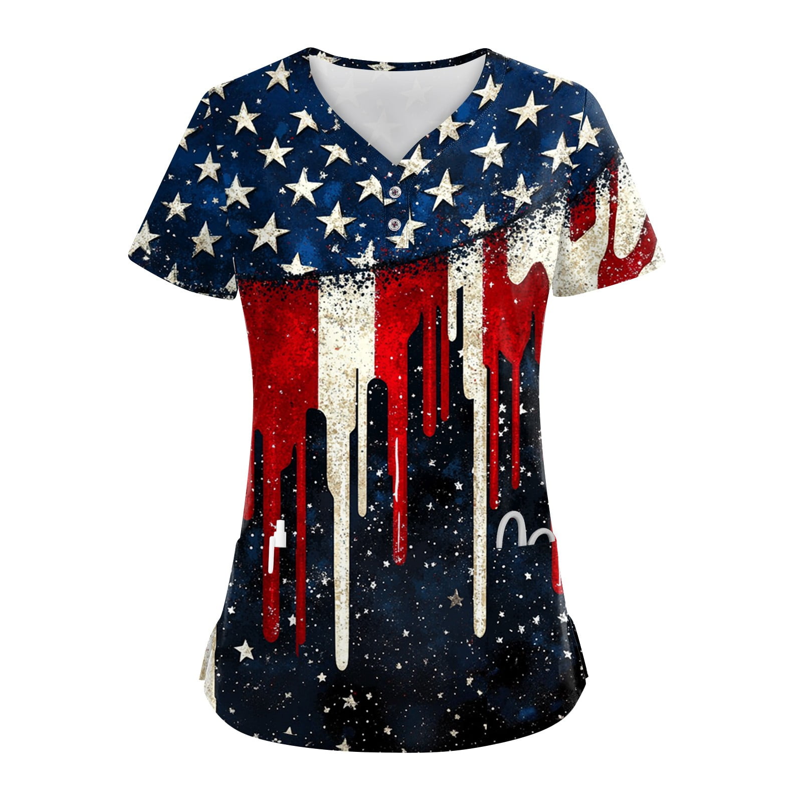 American Flag Shirt,July 4Th Scrub Tops Women V-Neck Short Sleeve ...