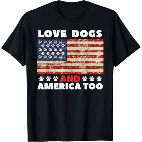 American Flag Shirt Love Dogs America Paw Print Graphic Dog Dad Gift ...