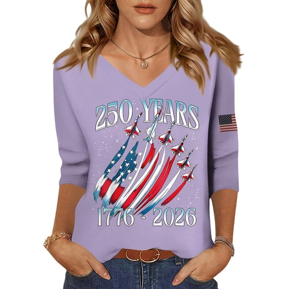 American Flag Shirt Women Patriotic T-Shirt 250 Years 1776-2026 V-Neck ...