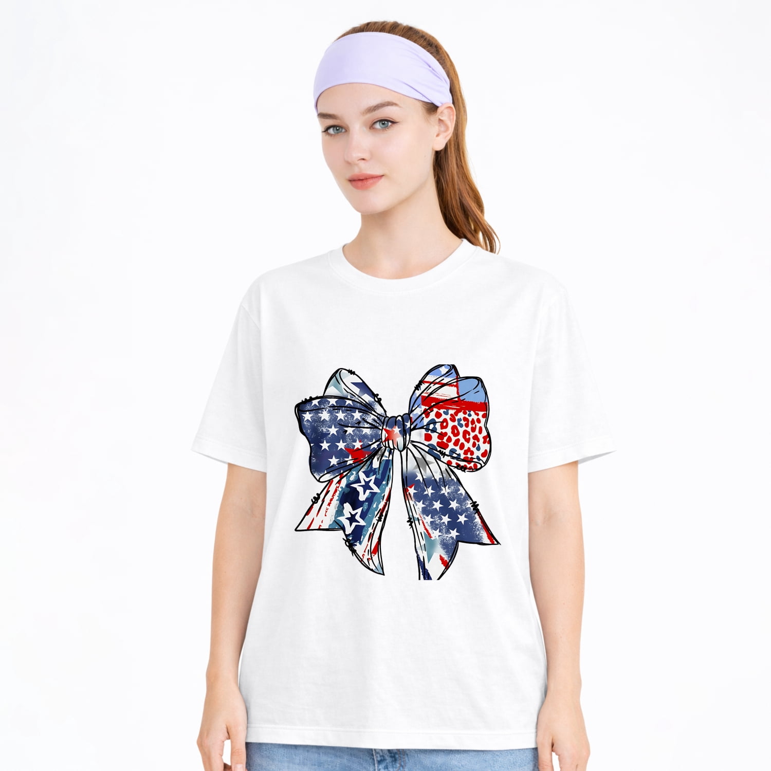 American Flag Shirt Women USA Bow Flag Shirts Patriotic T-Shirts Happy ...