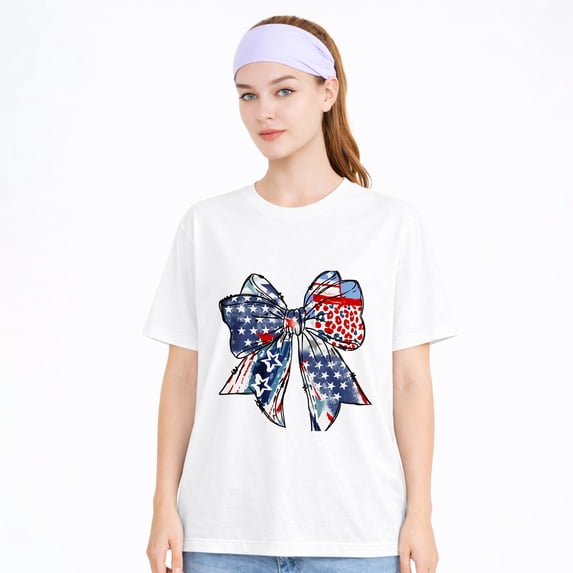 American Flag Shirt Women USA Bow Flag Shirts Patriotic T-Shirts Happy ...