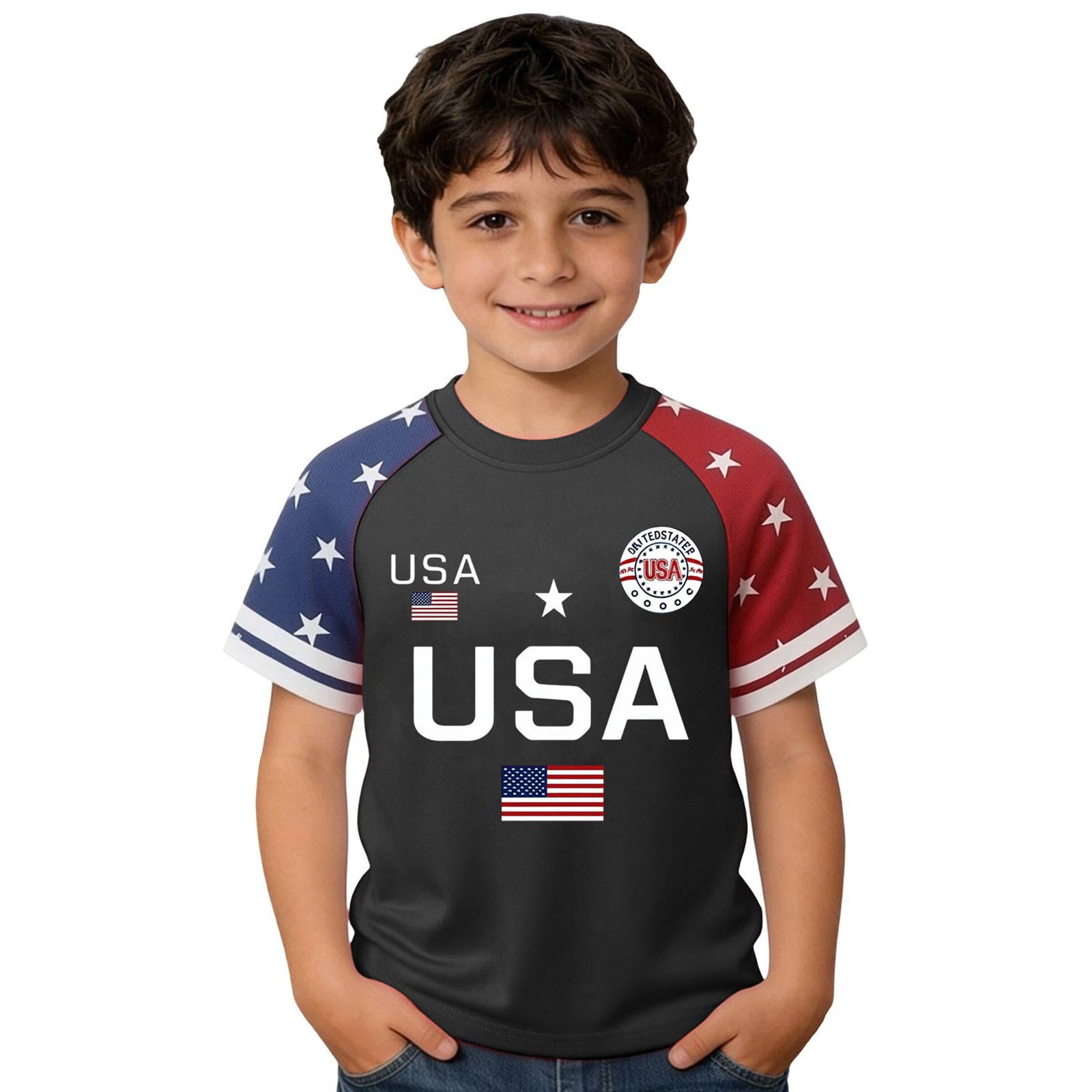 American Flag Shirt for Boys Relaxed Fit Stretch 250 Anniversary T ...