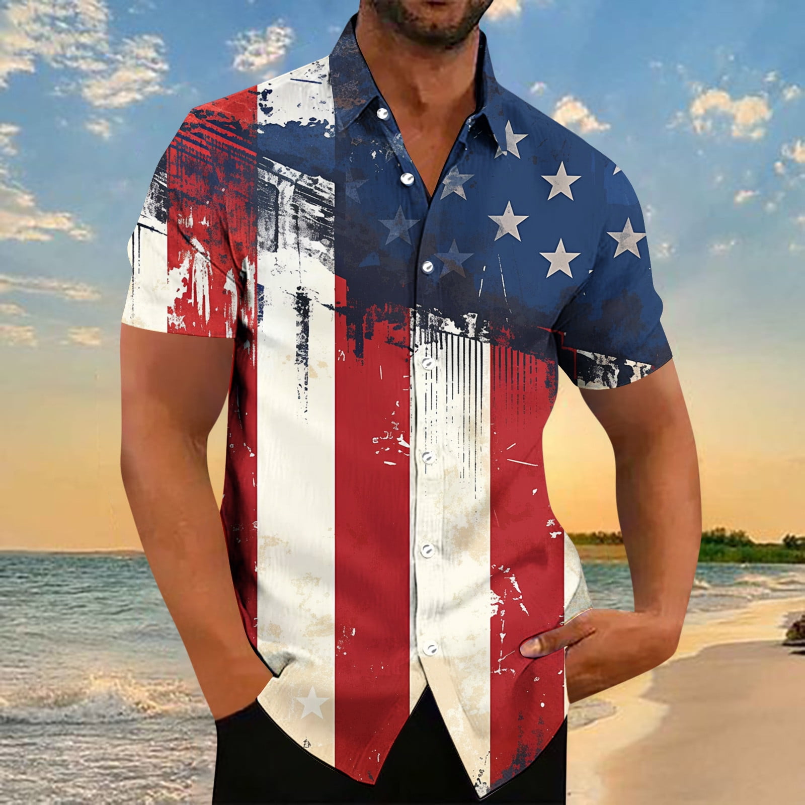 American Flag Shirts Mens Patriotic Shirt Men Red White and Blue Shirts ...
