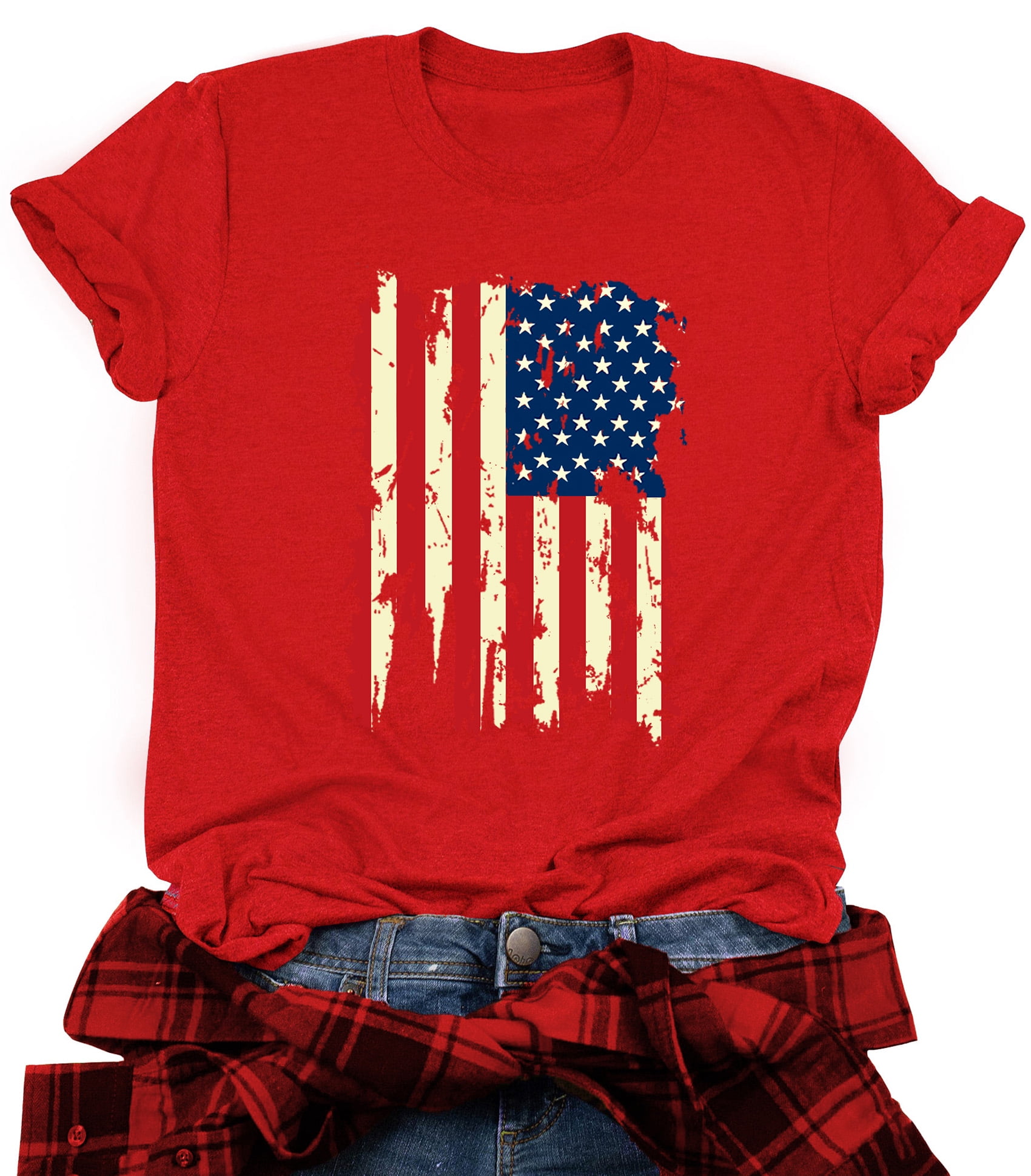 American Flag Shirts Women Patriotic Shirt Usa Flag Stars Stripes Print