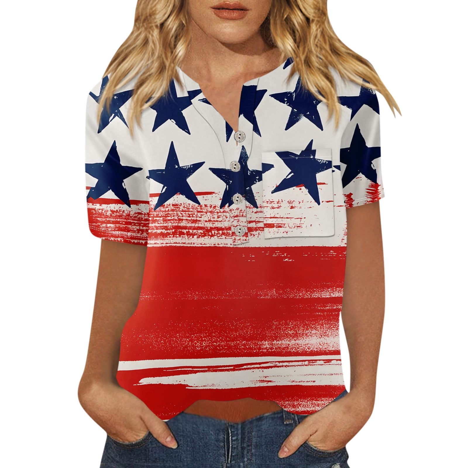 American Flag Shirts for Women Short Length Sleeve Tops Casual 4th of ...