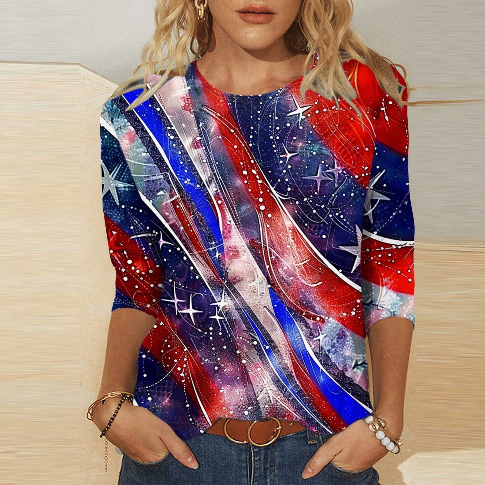 American Flag Shirts Womens 4th of July Blouse Red White and Blue T Shirt Womens Red White and ...