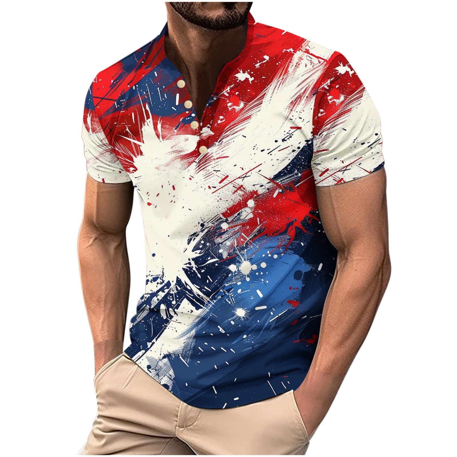 American Flag Shirts for Men Trendy V Neck Short Sleeve T-Shirt Loose ...