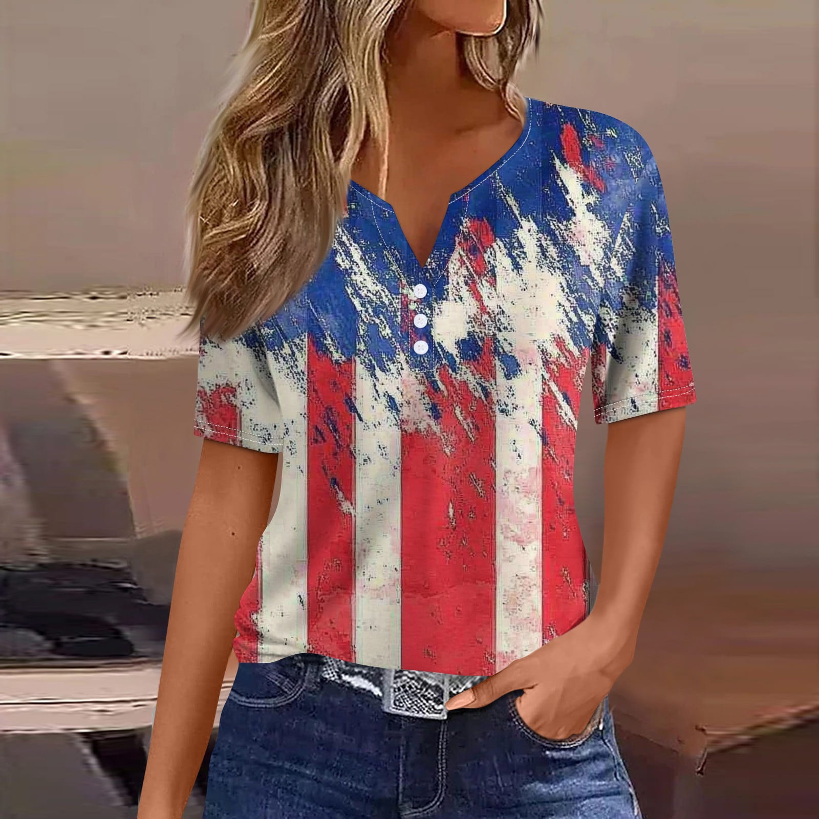 American Flag Shirts for Women 4th Of July Red Blue and White Tie Dye ...