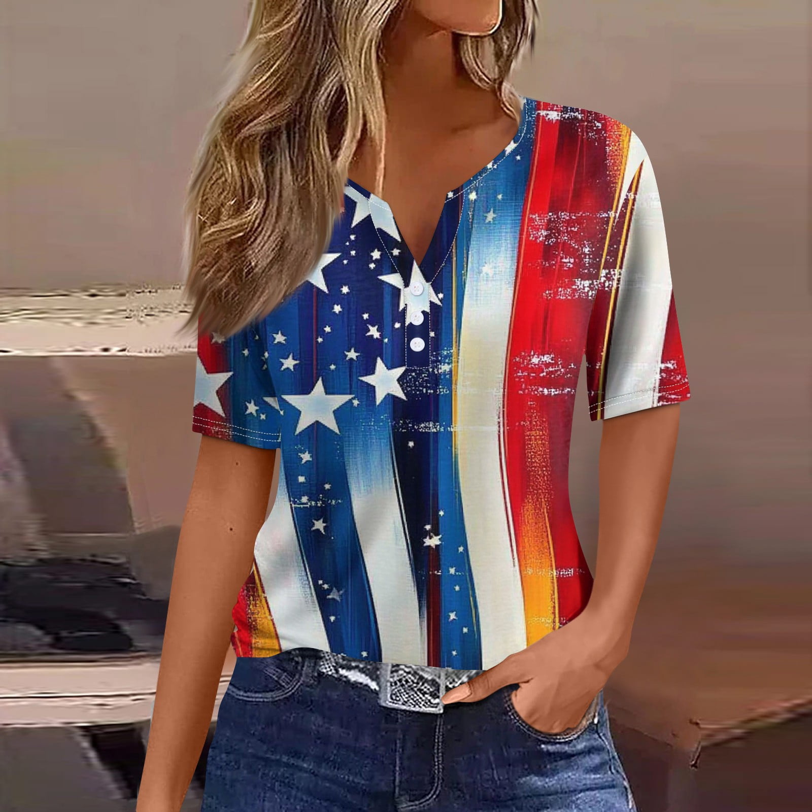 American Flag Shirts for Women 4th Of July Red Blue and White Tie Dye ...