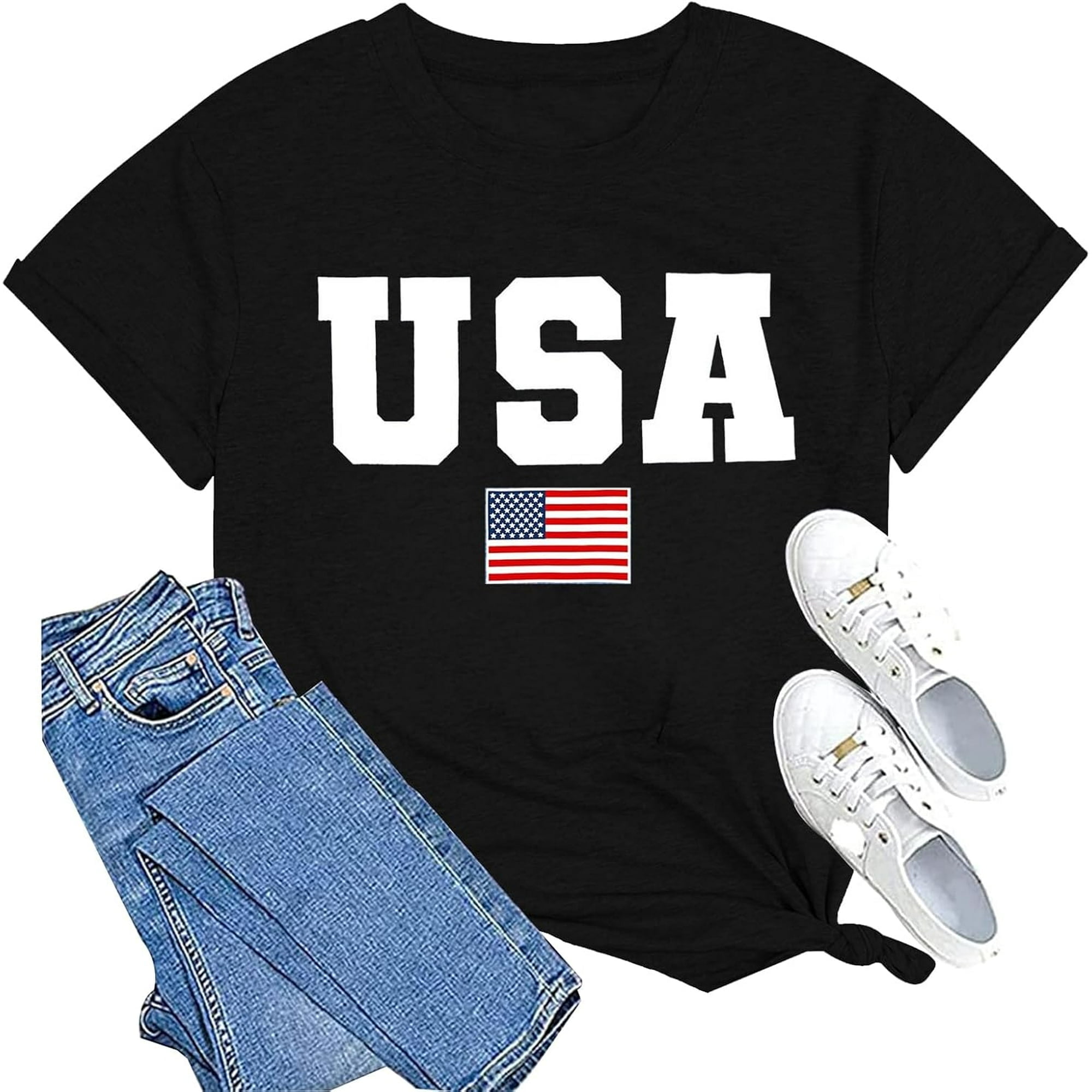 American Flag Shirts for Women 4th of July Tops USA Print T Shirt ...