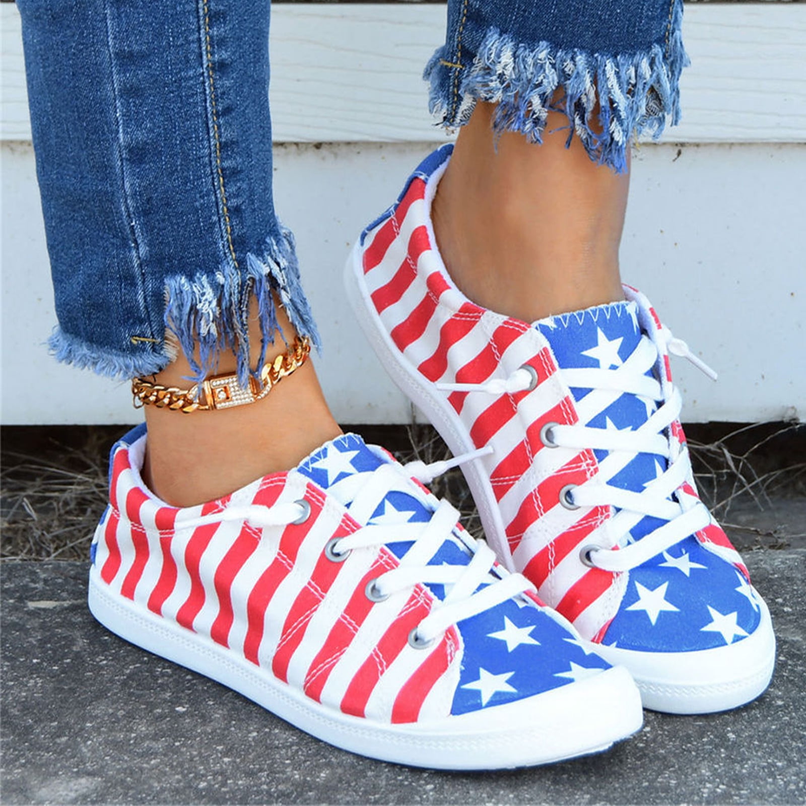 American Flag Shoes for Women Lightweight Canvas Sneakers with Non-Slip ...