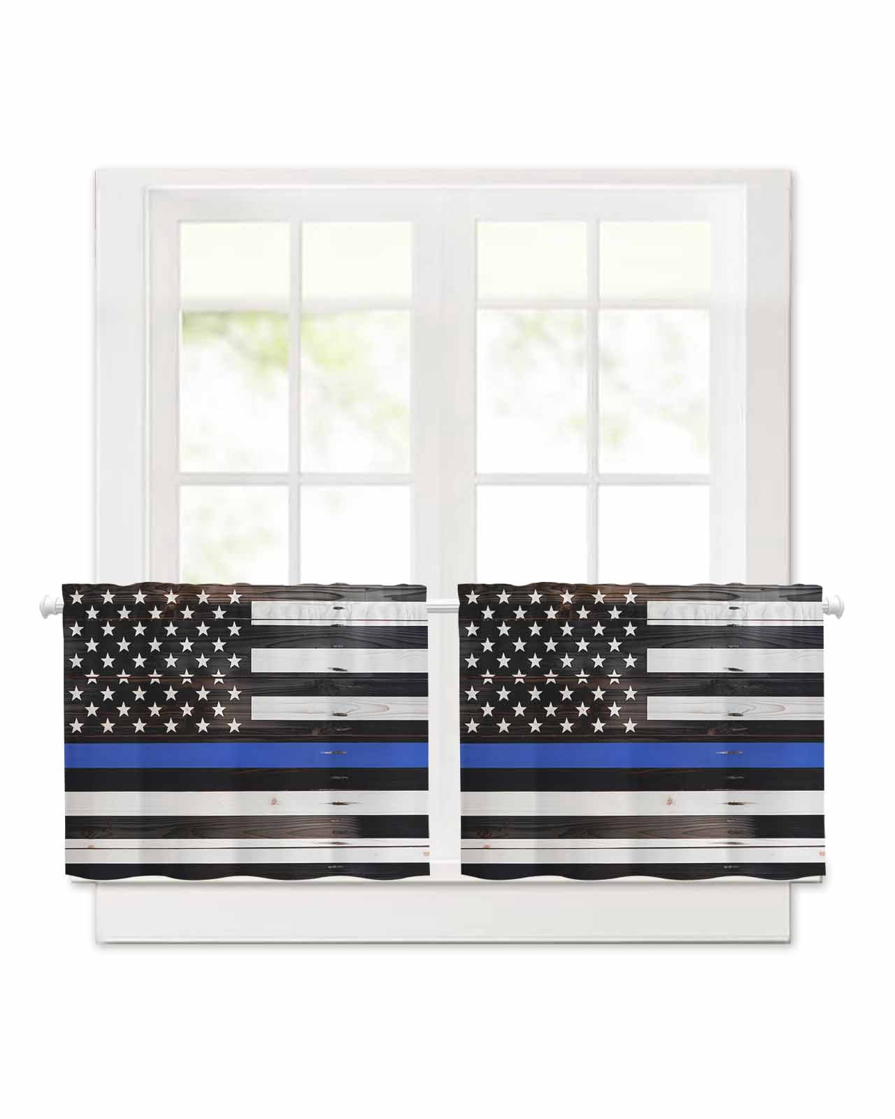 American Flag Short Blackout Curtains 24 Inch Long Blue Line Star Black ...