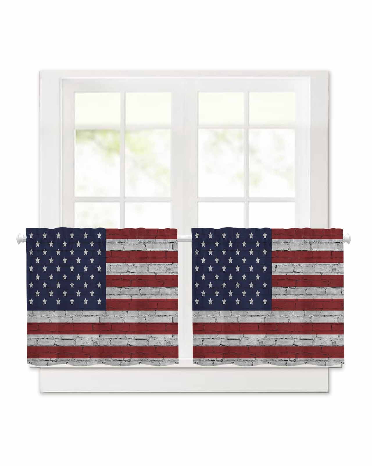 American Flag Short Blackout Curtains 24 Inch Long Vintage Brick Wall ...