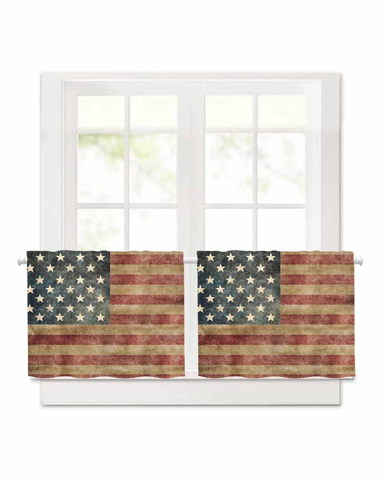 American Flag Short Blackout Curtains 24 Inch Long Vintage Flag ...