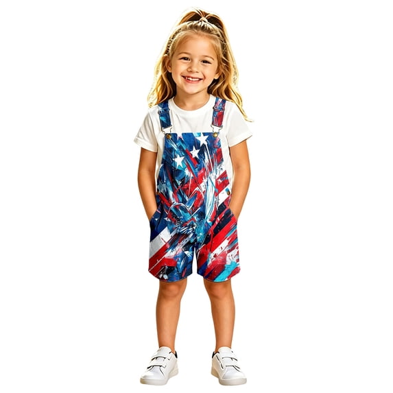 American Flag Short Overalls, Abstract Art Print Kids Overalls, 250th ...