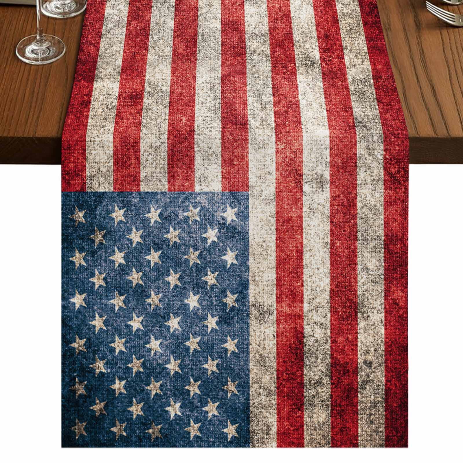 American Flag Short Table Runner 60 Inches Long, Vintage Blue Red USA ...