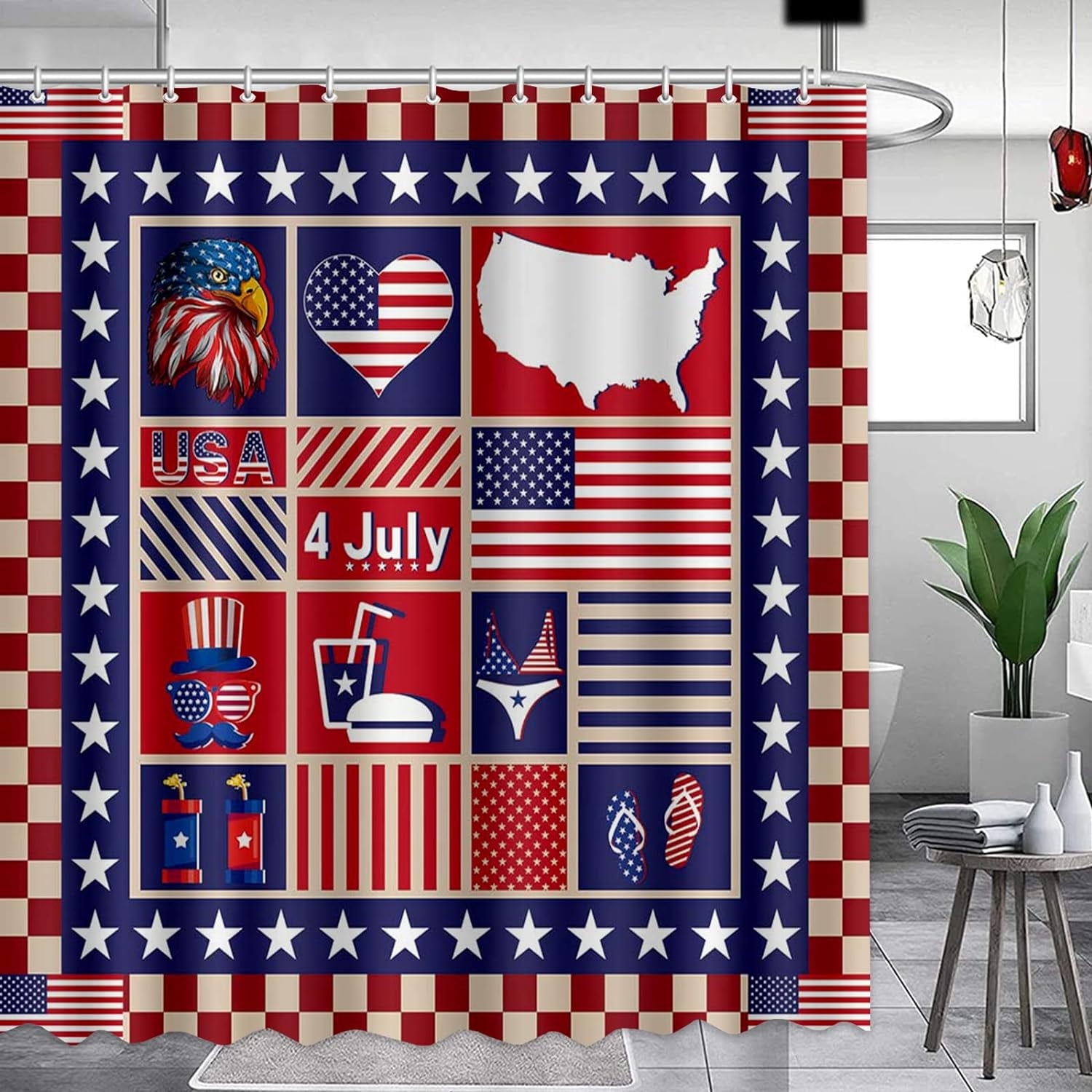 American Flag Shower Curtain 4th Of July Independence Day Usa Flag