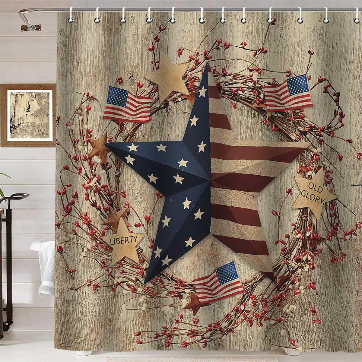 American Flag Shower Curtain, 4th of July USA Flag Western Texas Star ...
