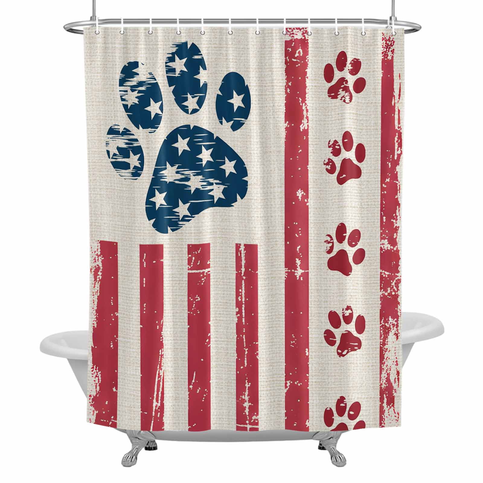 American Flag Shower Curtain, Country US Flag Patriotic Paw Prints ...