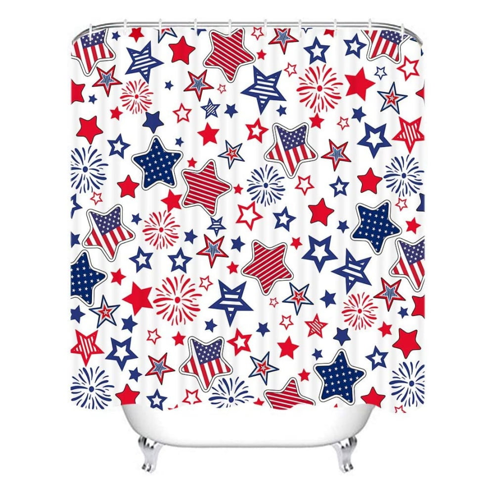 American Flag Shower Curtain Red Blue Patriotic Stars Celebration Decor ...