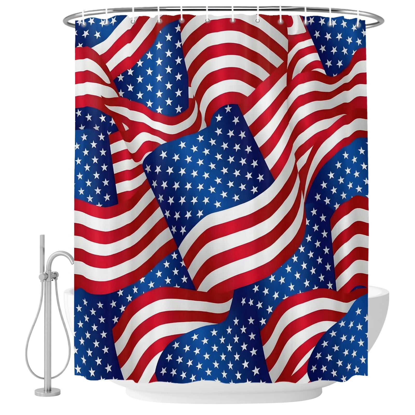 American Flag Shower Curtain Set with Hooks, Blue Red White ...