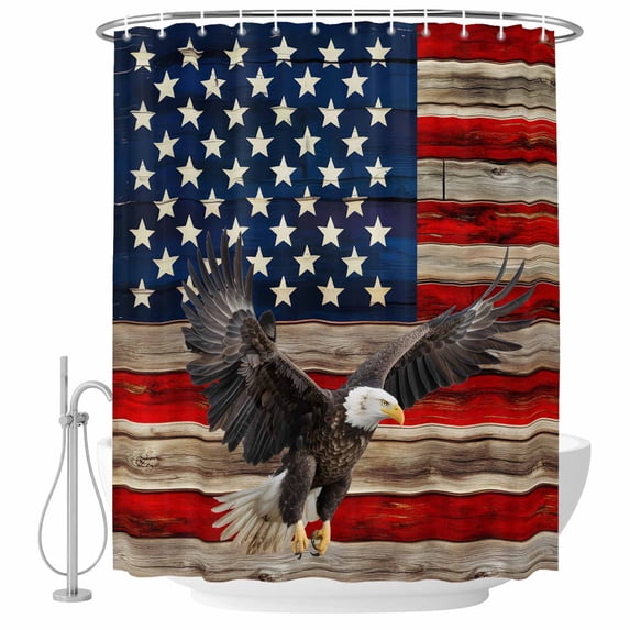 American Flag Shower Curtain Set - Long 72" x 84" Washable Bathtub ...