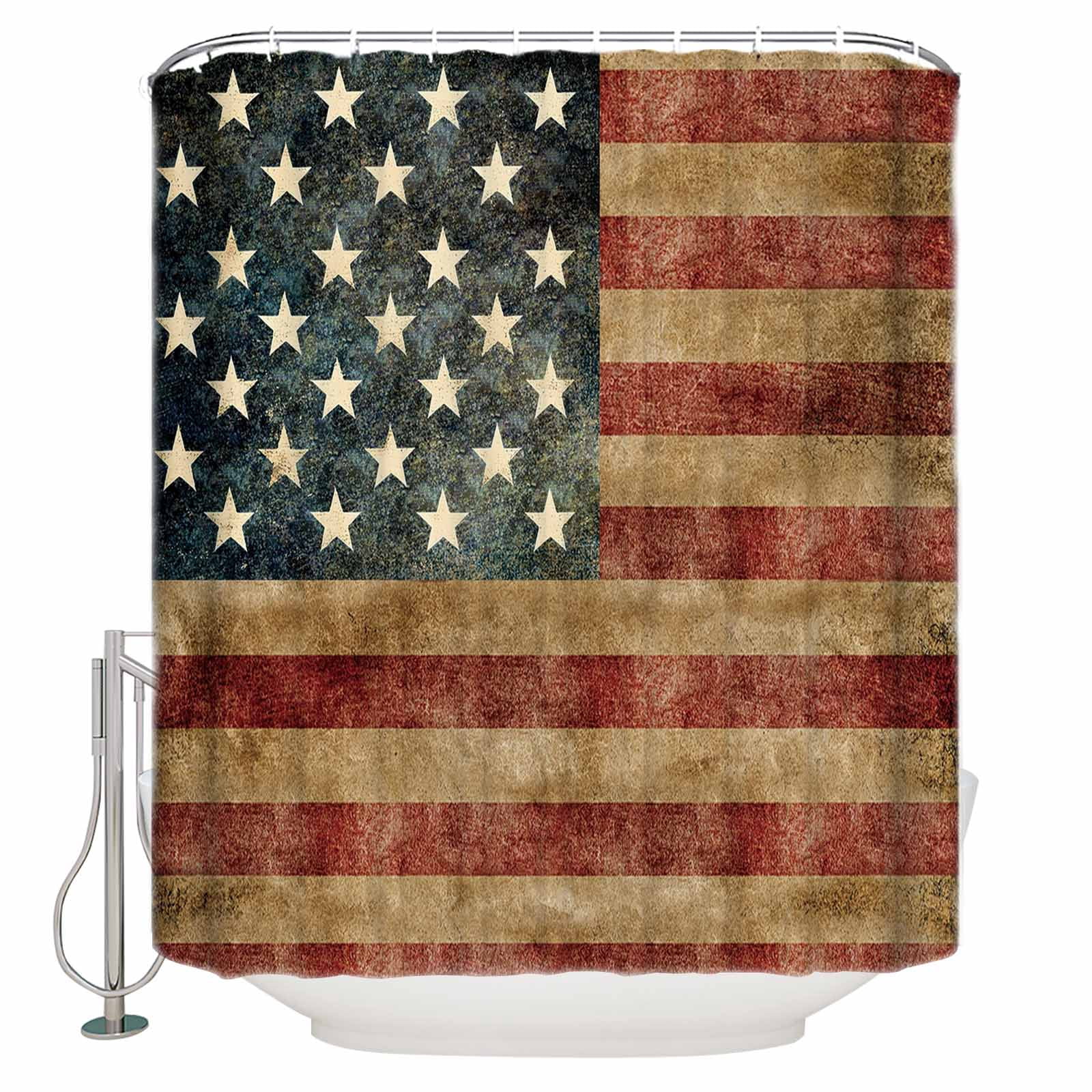American Flag Shower Curtain Set ，Waterproof Fabric Shower Curtains ...