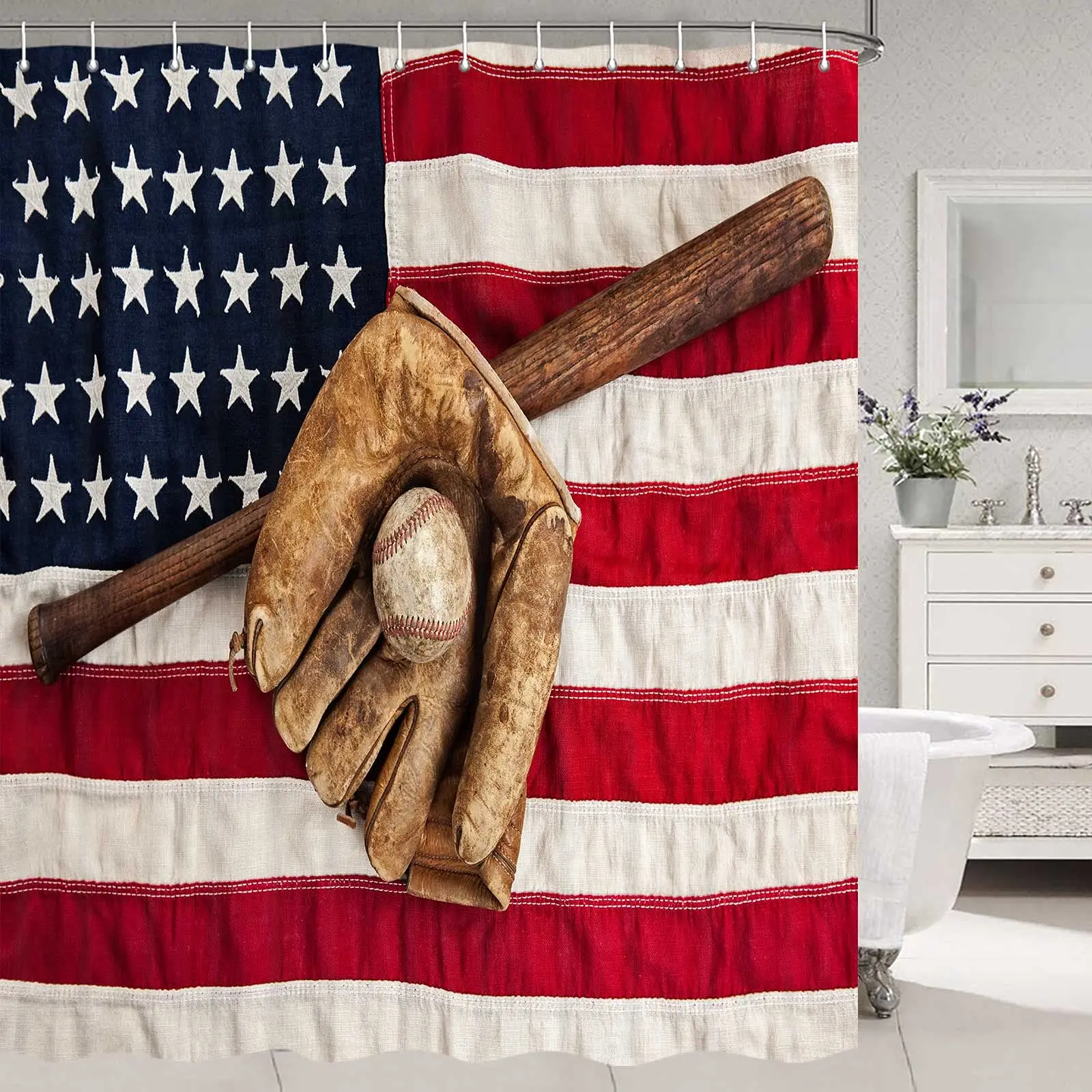 American Flag Shower Curtain with USA Themed Art Print Painted on ...