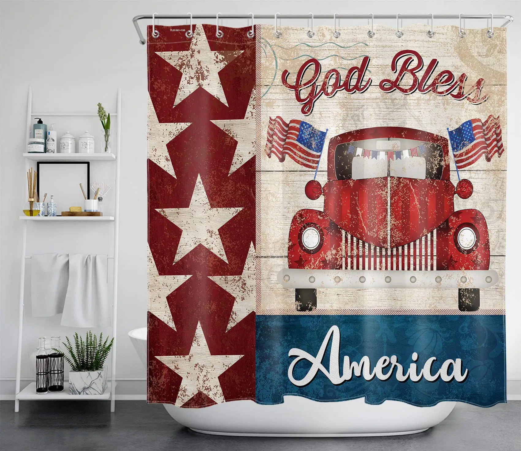American Flag Shower Curtain with USA Themed Art Print Painted on ...