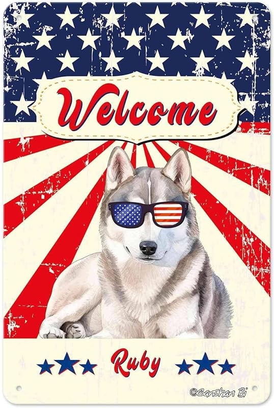 American Flag Siberian Husky Metal Sign Patriotic Dog Welcome Tin Signs ...