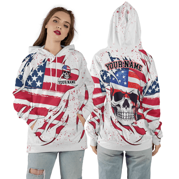 American Flag Skull Custom 3D Hoodie, Patriotic Skull Pattern Custom 3D ...