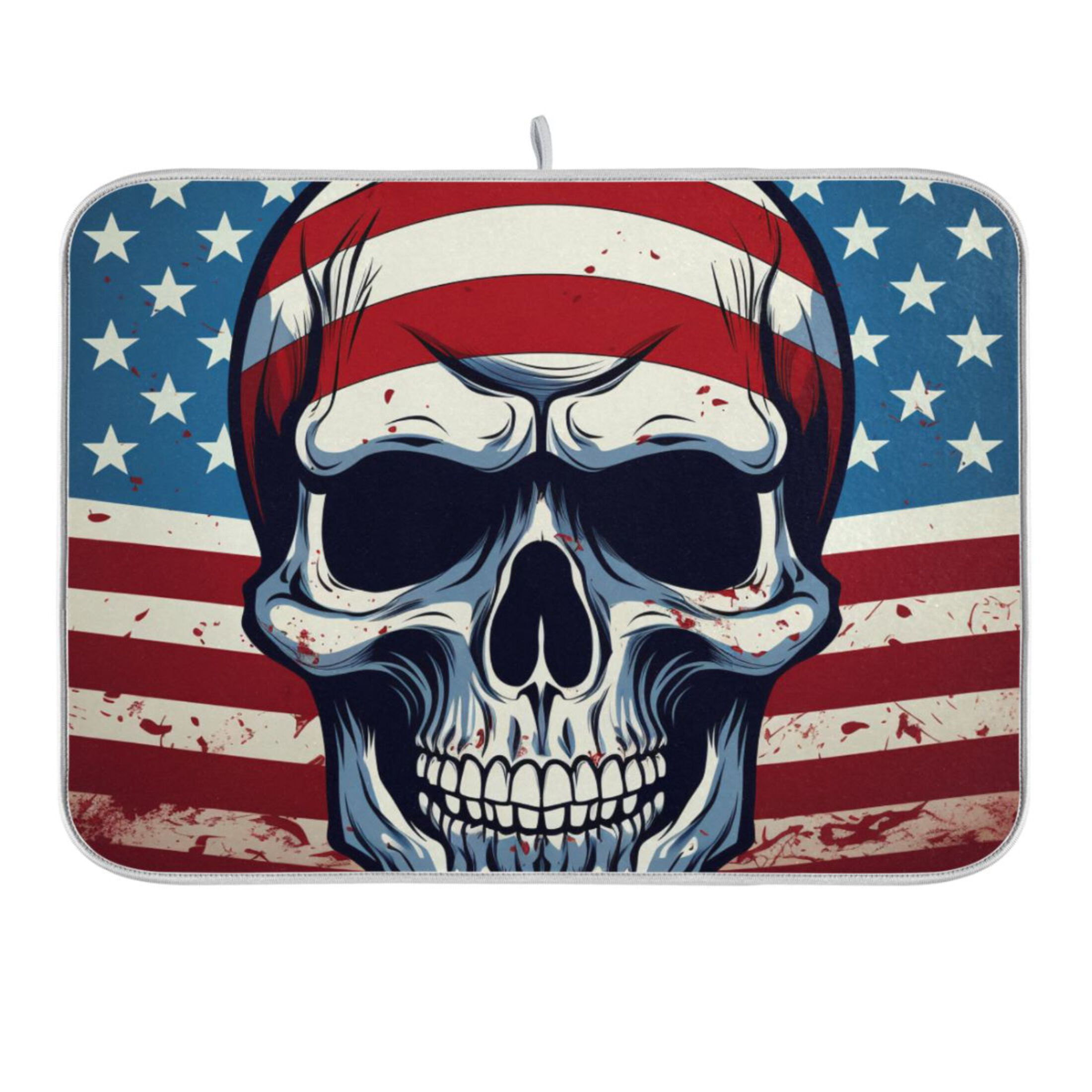 American Flag with Skull Dish Drying Mat for Kitchen Counter 18x24 In ...