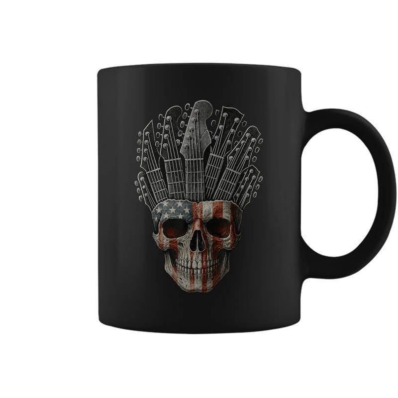 American Flag Skull Guitar Rock Music Guitar Player Coffee Mugs ...