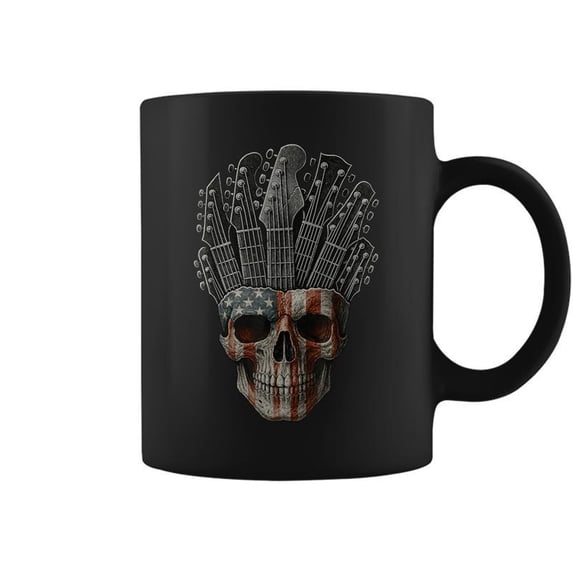 American Flag Skull Guitar Rock Music Guitar Player Coffee Mugs ...