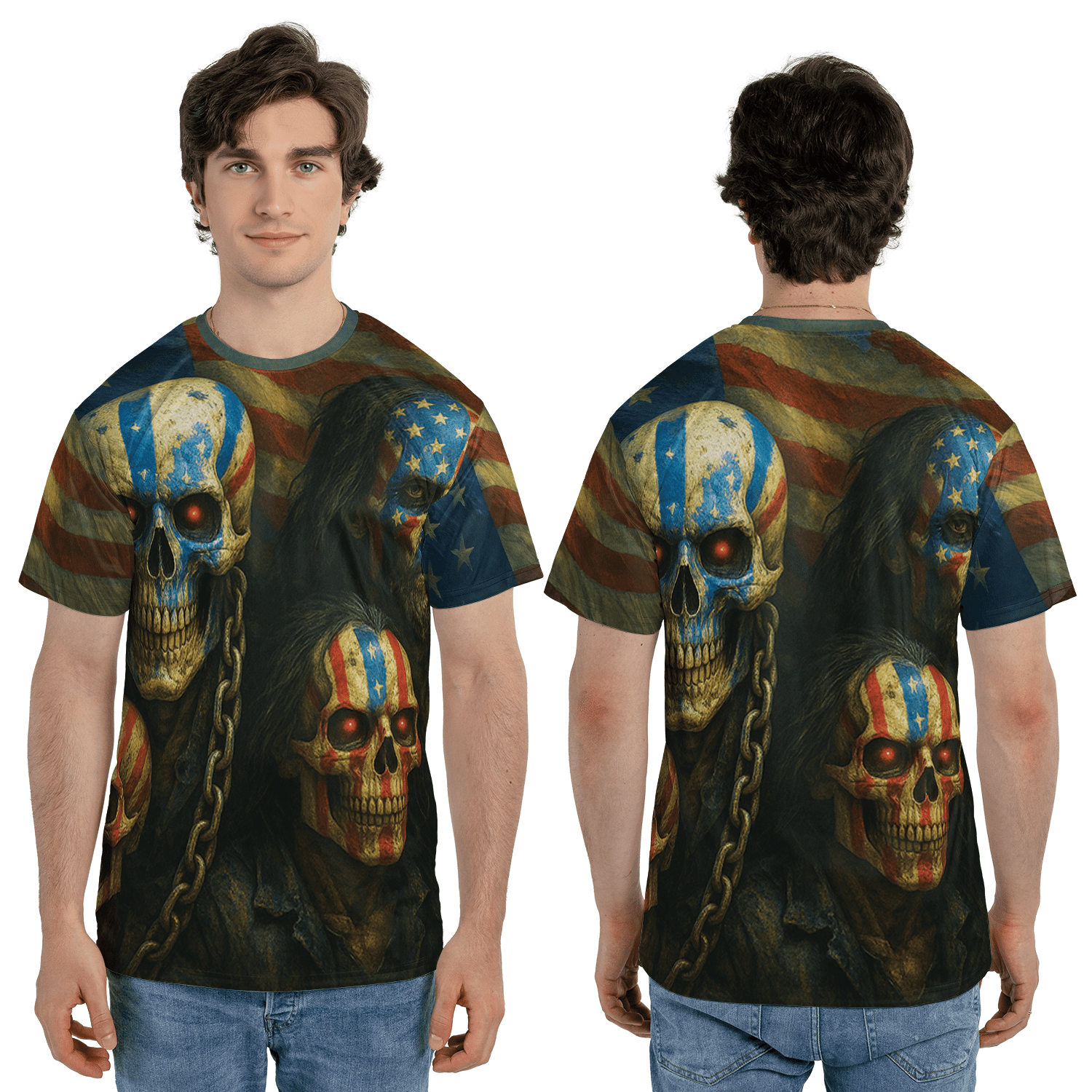 American Flag Skull Patriotic 3D T-Shirt, USA Flag Pattern 3D Tee ...